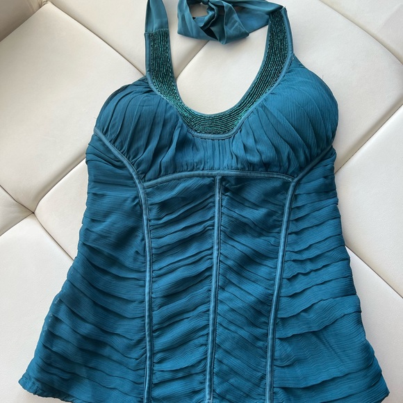 bebe | Tops | Bebe Emerald Green Silk Halter Top | Poshmark